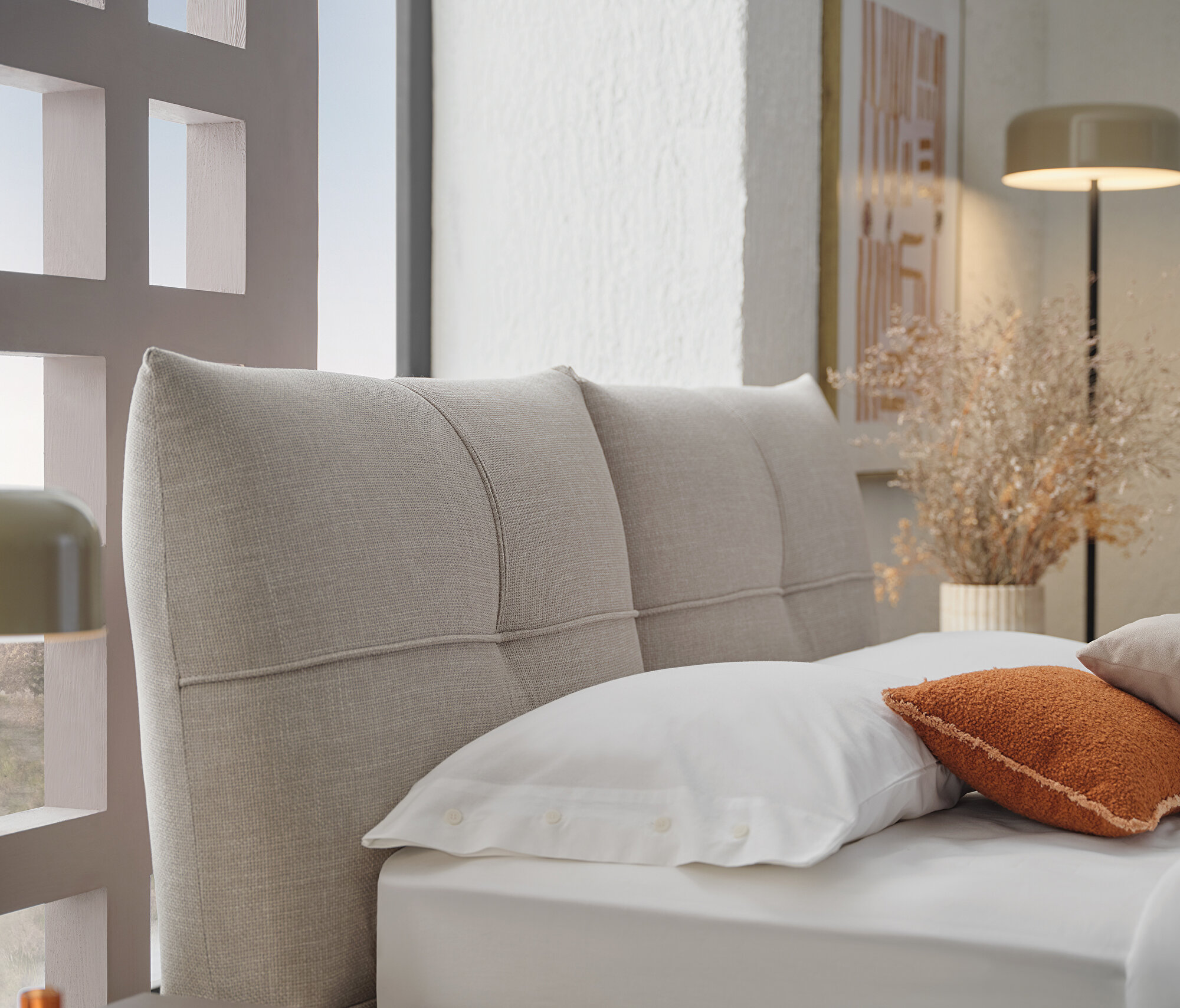 Varena Base with Headboard, (180x200 cm), 55901 Light Gray, Textured ...