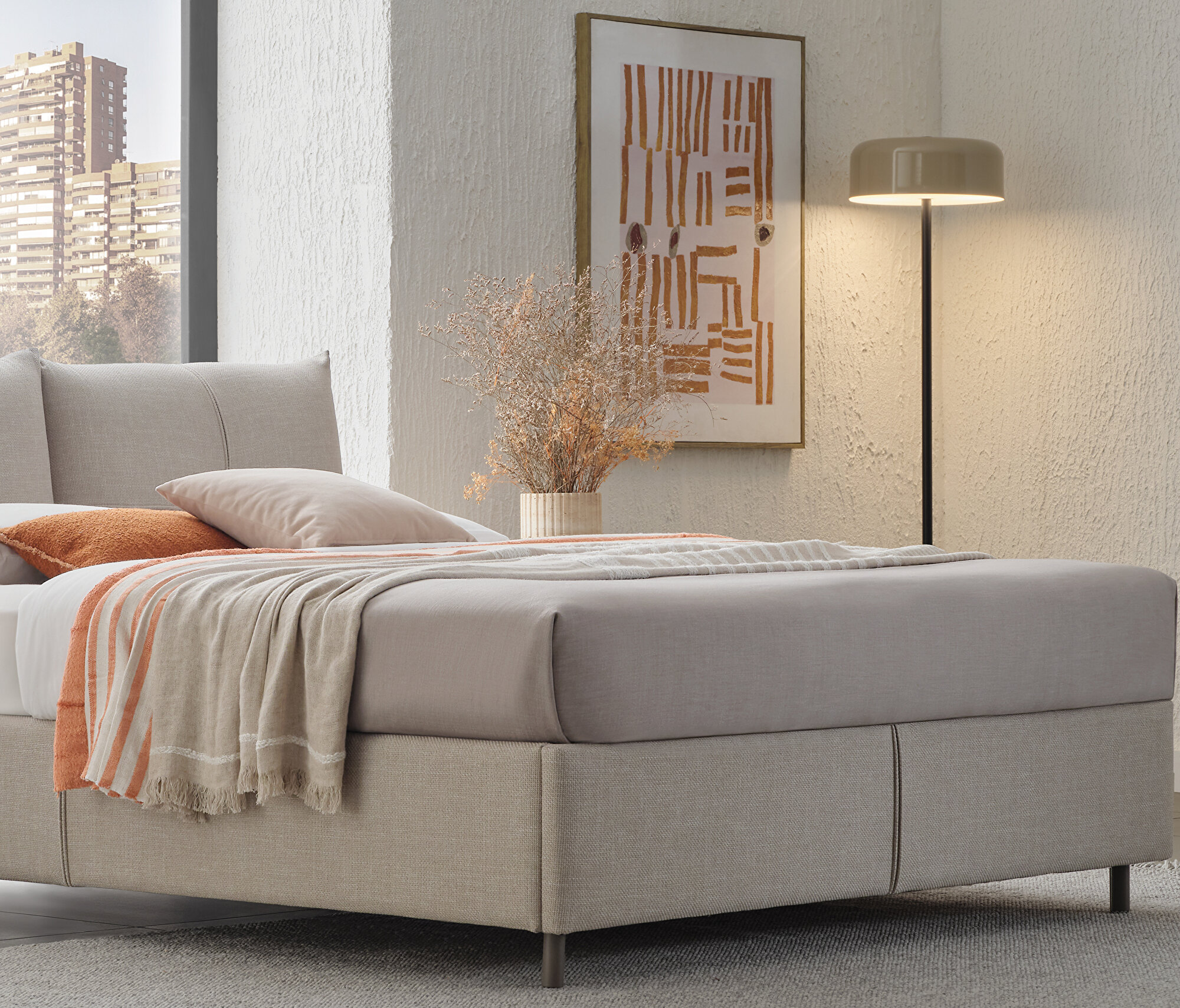 Varena Base with Headboard, (180x200 cm), 55901 Light Gray, Textured ...
