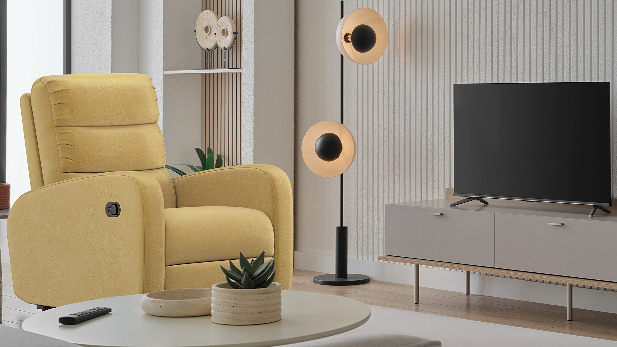 Enric Manual Movement, Reclyner Colt Feather, 11704 Mustard - Enza Home