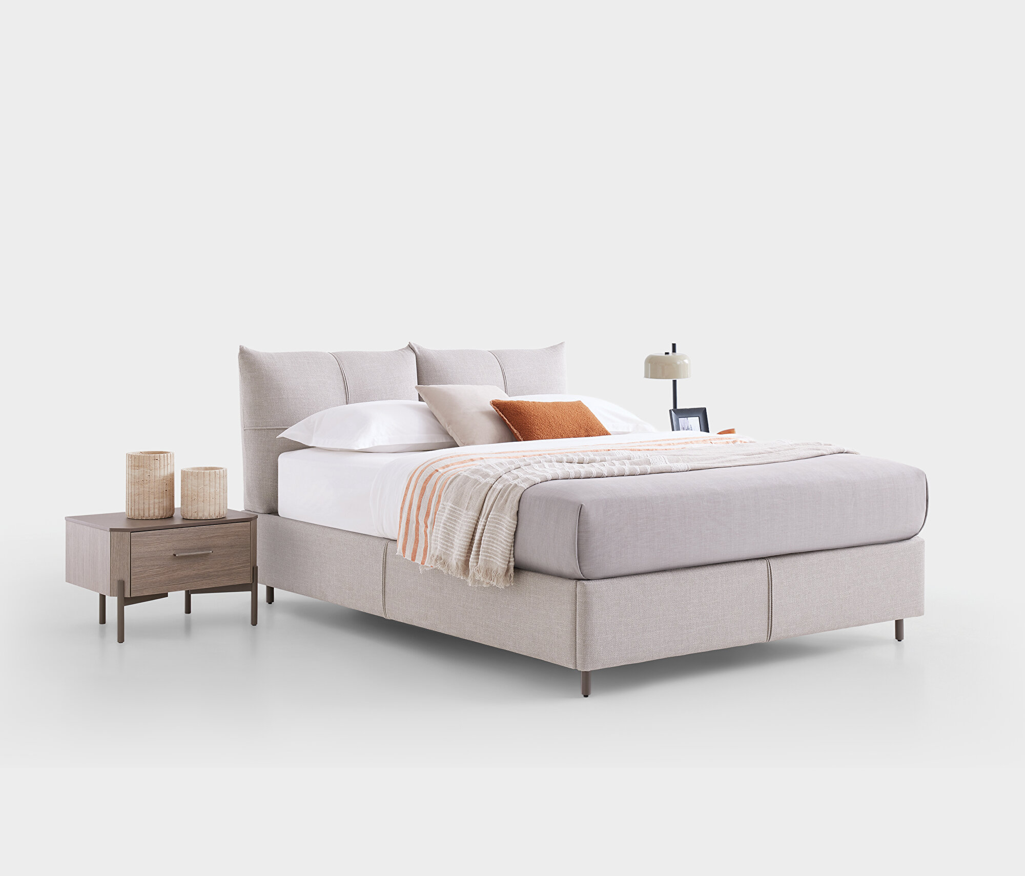 Varena Base with Headboard, (180x200 cm), 55901 Light Gray, Textured ...